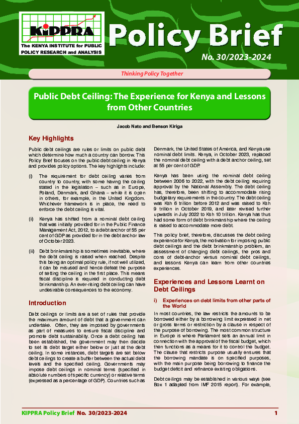 Public Debt Ceiling: The Experience for Kenya and Lessons from Other ...