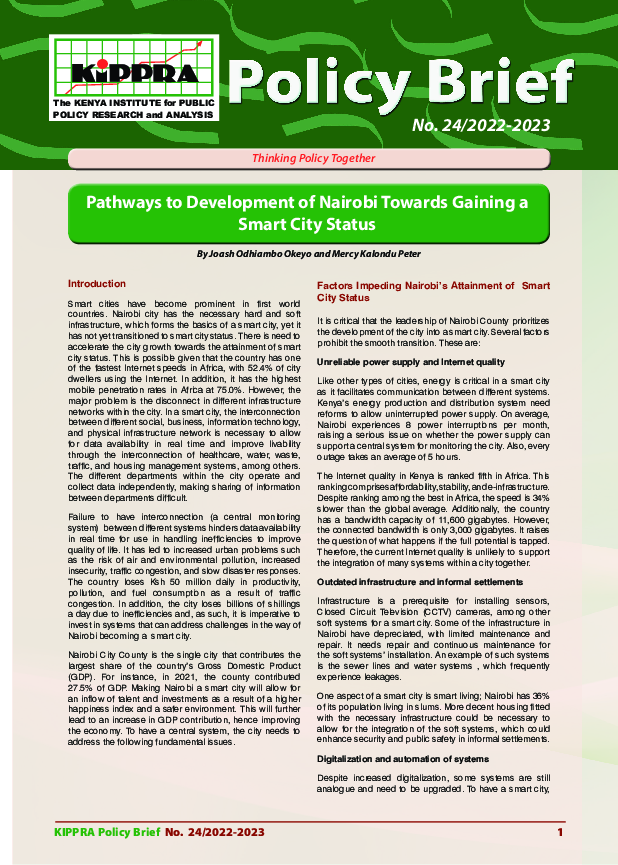 Pathways to Development of Nairobi Towards Gaining a Smart City Status ...